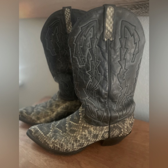 Shoes | Black And Snake Print Cowboy Boots | Poshmark